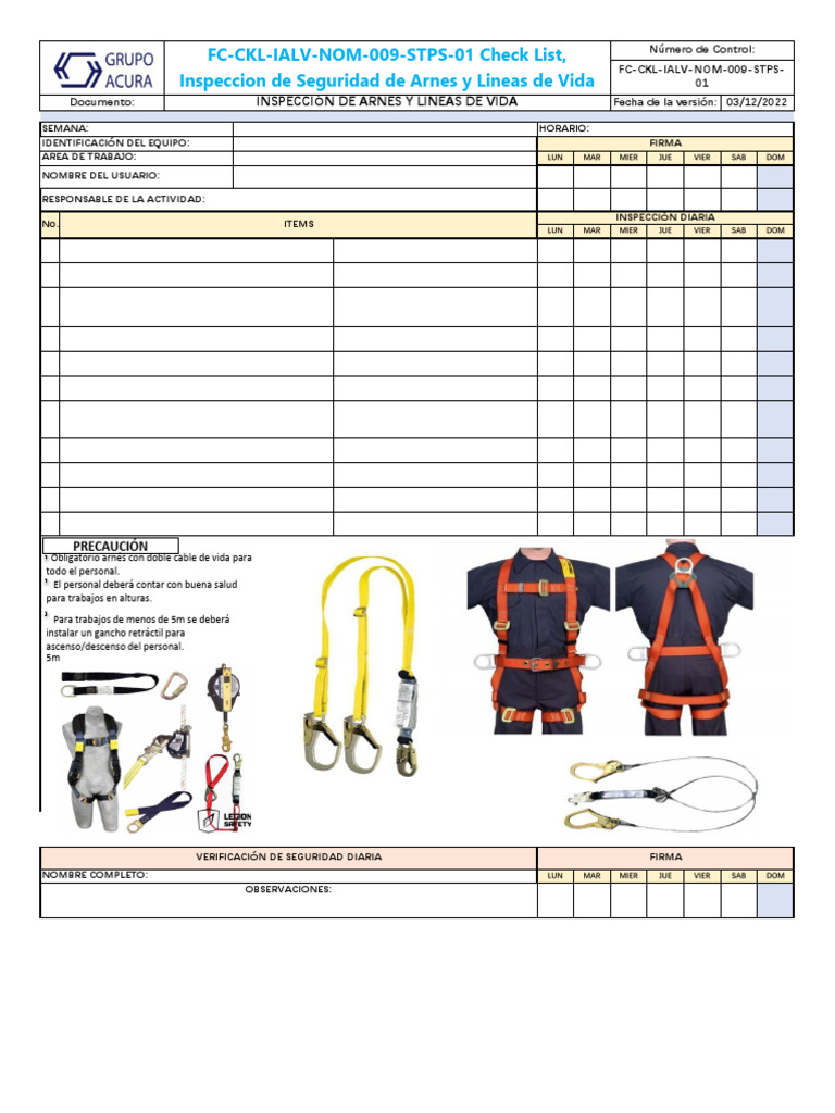 FC-CKL-IALV-NOM-009-STPS-01 Check List, Inspeccion de Seguridad de ...