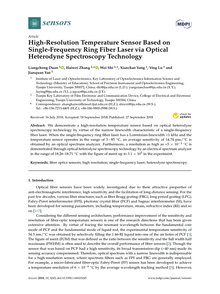 High-Resolution Fiber Laser Temperature Sensor | PDF | Optical Fiber ...