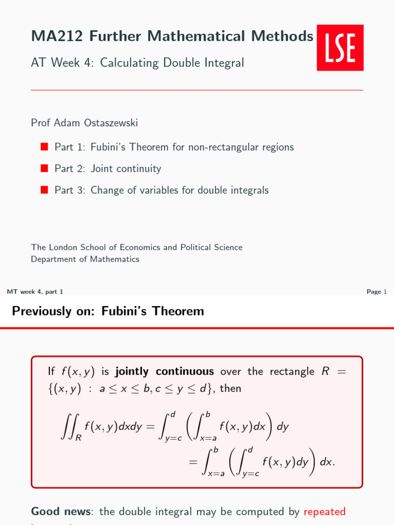 Fubini's Theorem in Double Integrals | PDF | Integral | Coordinate System
