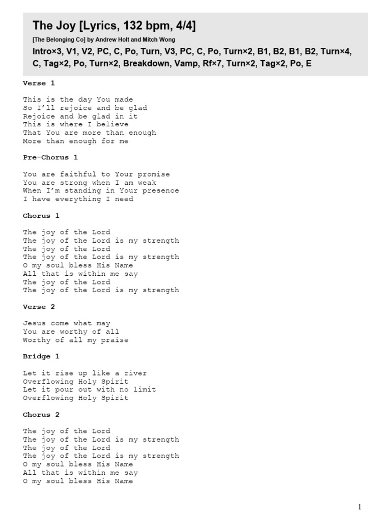 The Joy - Lyrics | PDF