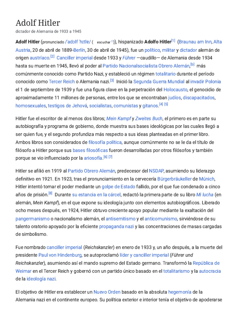 Adolf Hitler: Dictador y Führer de Alemania | PDF | Adolf Hitler ...