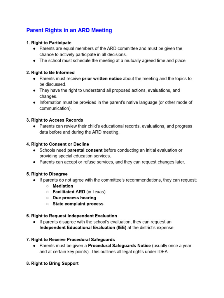 Parent Rights in ARD Meeting | PDF | Individualized Education Program