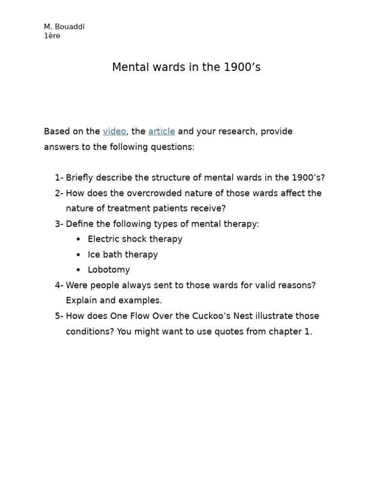 Mental Wards in The 1900' S | PDF