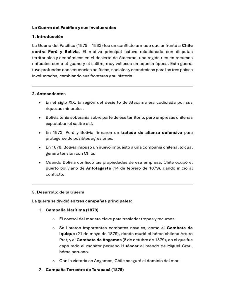 Guerra del Pacífico: Causas y Consecuencias | PDF | Chile | Perú