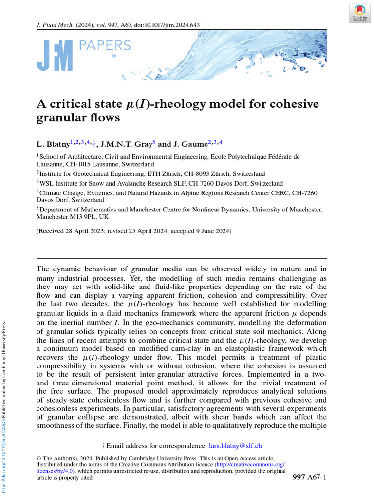 A Critical State Mi Rheology Model For Cohesive Granular Flows | PDF ...