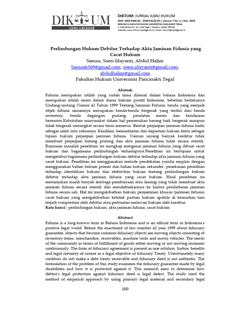 Perlindungan Hukum Debitur Fidusia | PDF