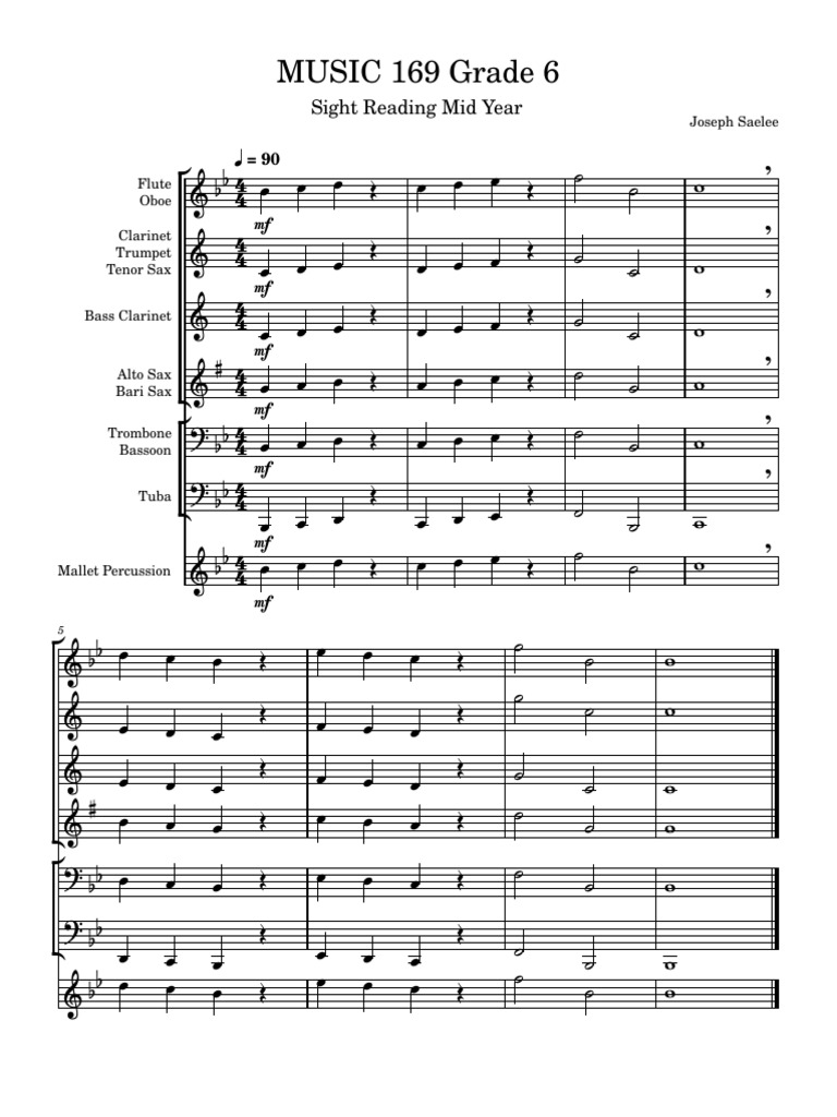 MUSIC 169 Grade 6 Sight Reading Mid Year | PDF | Trombone ...