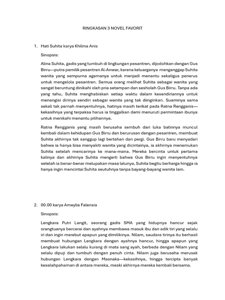 Ringkasan 3 Novel Favorit | PDF
