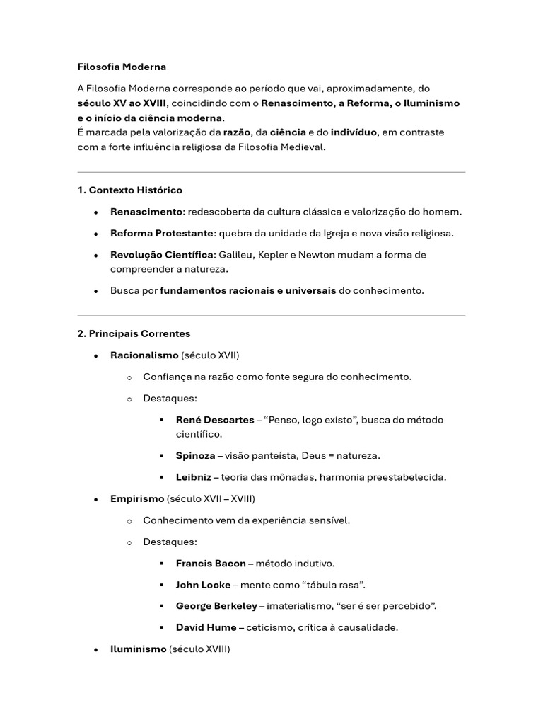 Resumo Filosofia Moderna | PDF