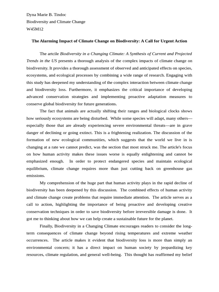 Climate Change's Threat to Biodiversity | PDF | Climate Change ...