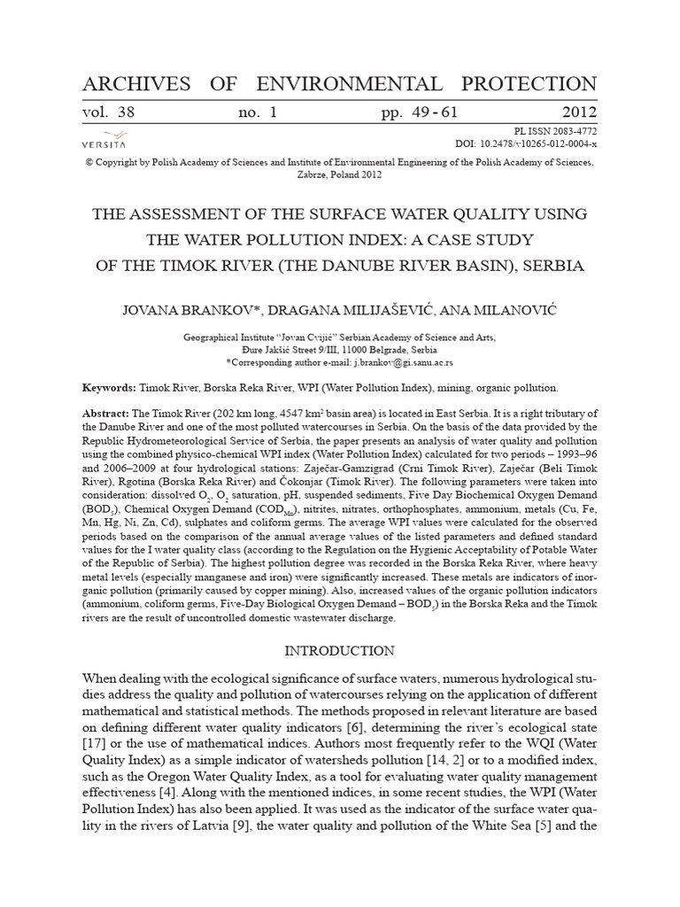 The Assessment of The Surface Water Qual | PDF | Manganese | Water Quality