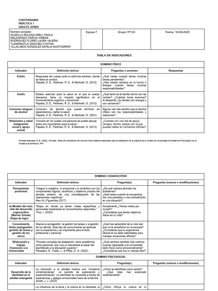 EQ7 - 12tabla de Indicadores | PDF | Adultos | Cognición