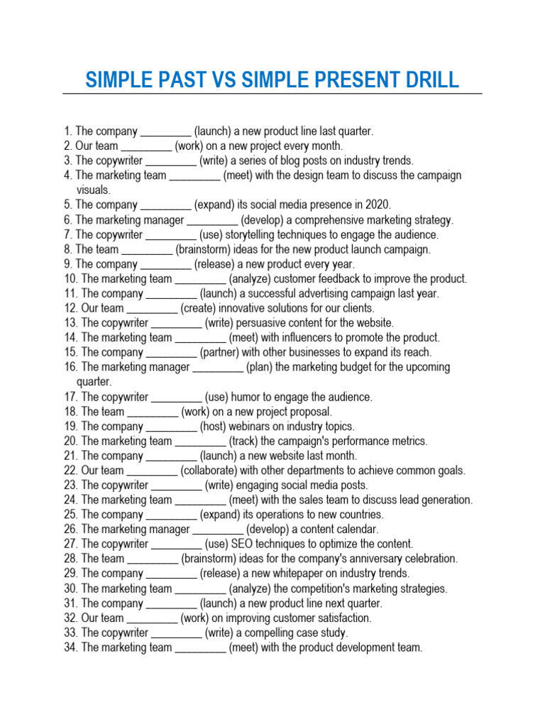 Simple Past Vs Simple Present Drill | PDF | Marketing | Copywriting