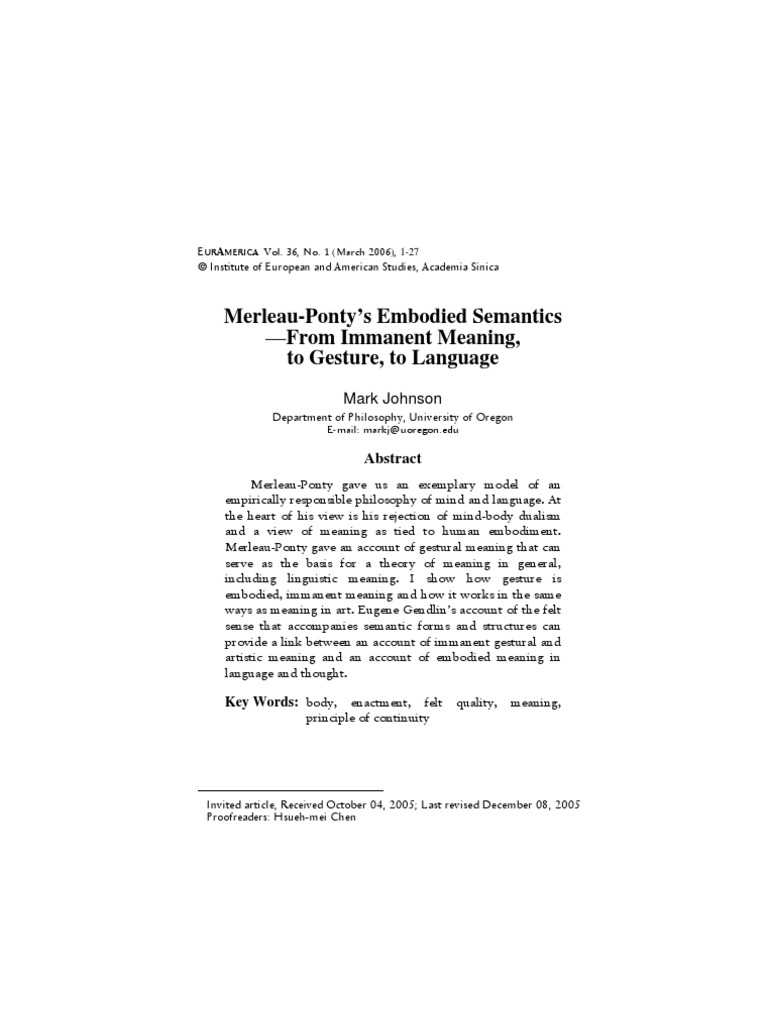 Merleau-Ponty's Embodied Semantics | PDF | Thought | Gesture