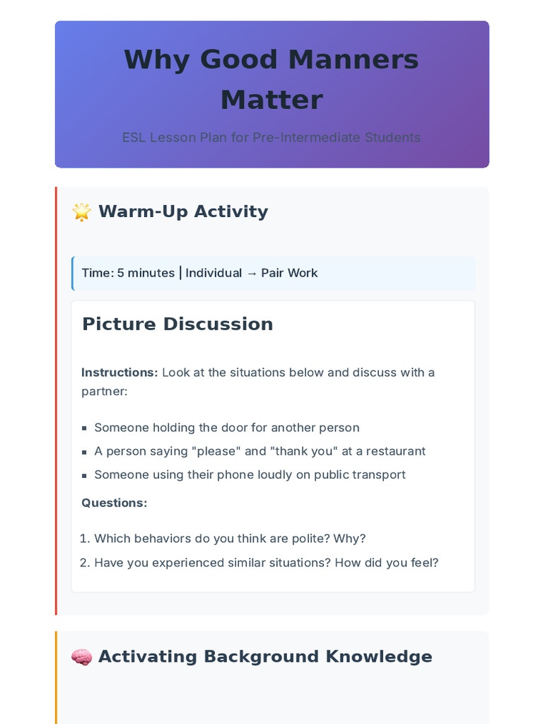 Good Manners Worldwide - ESL Learning Journey | PDF | Etiquette | Gift