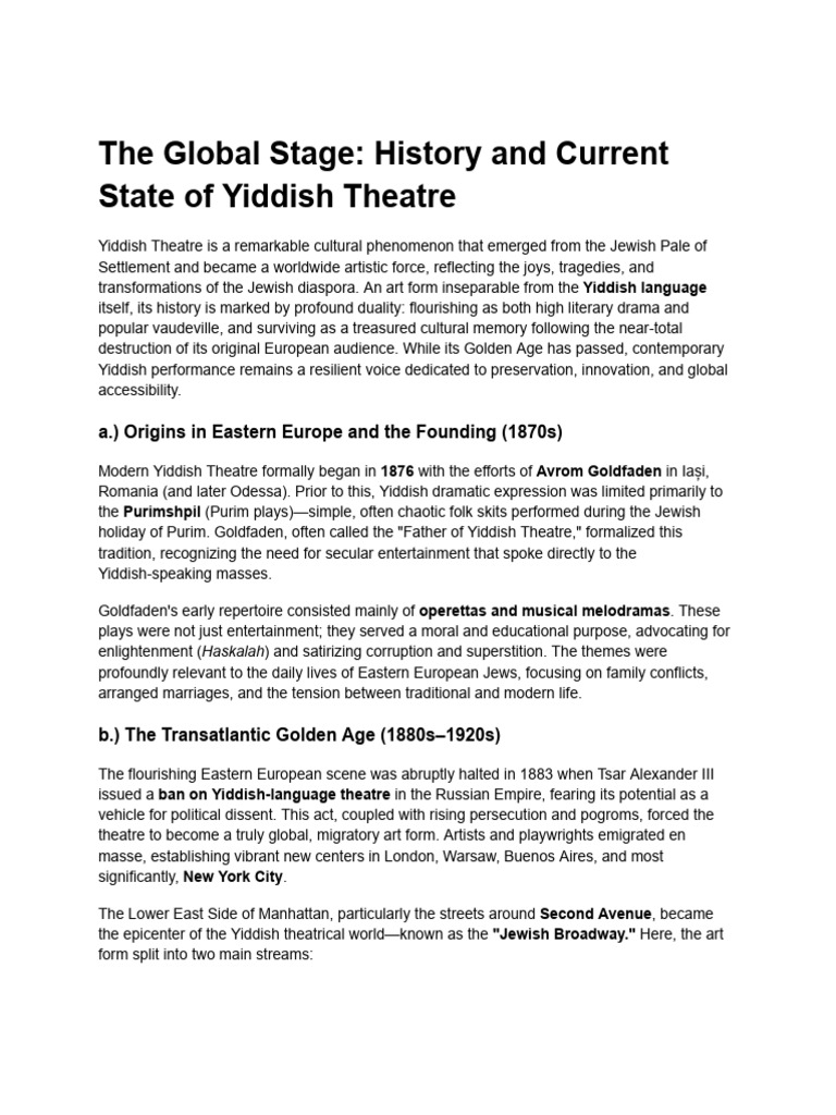 The Global Stage - History and Current State of Yiddish Theatre | PDF ...