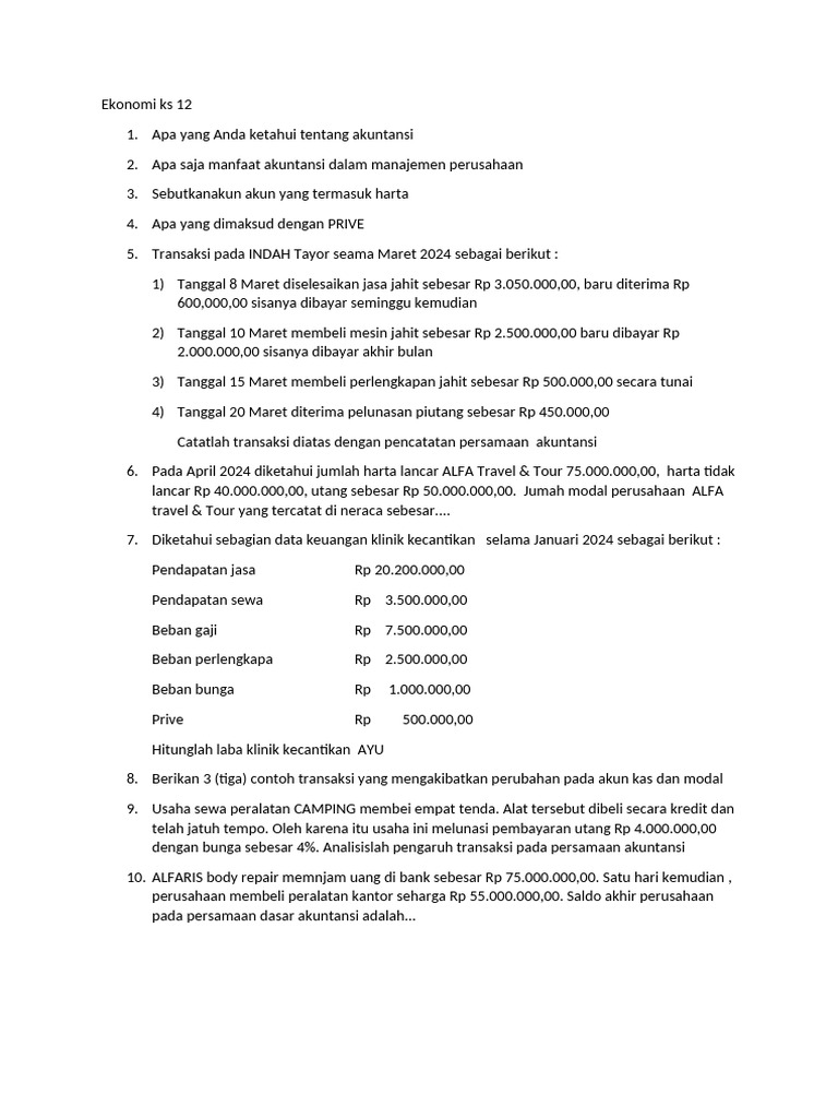 Mid Ganjil Eko Kls 12 TH 2025 | PDF