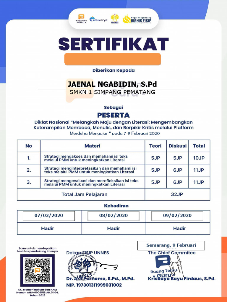 SERTIFIKAT JAENAL (1) | PDF