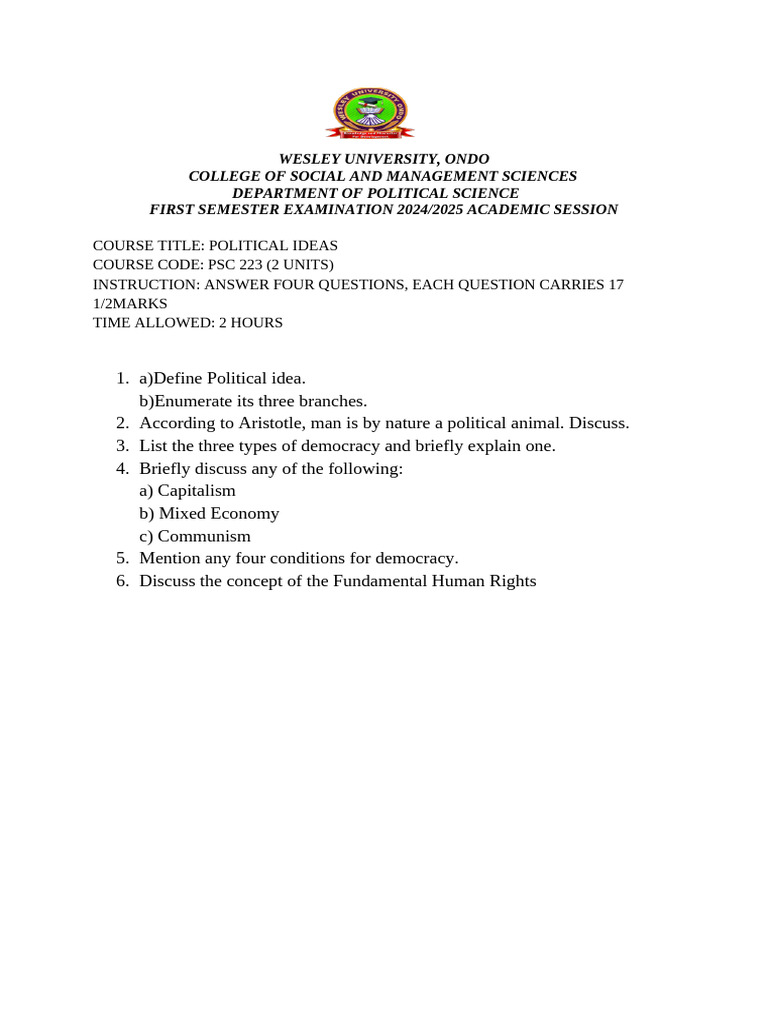 2025 Intro To Pol Ideas | PDF