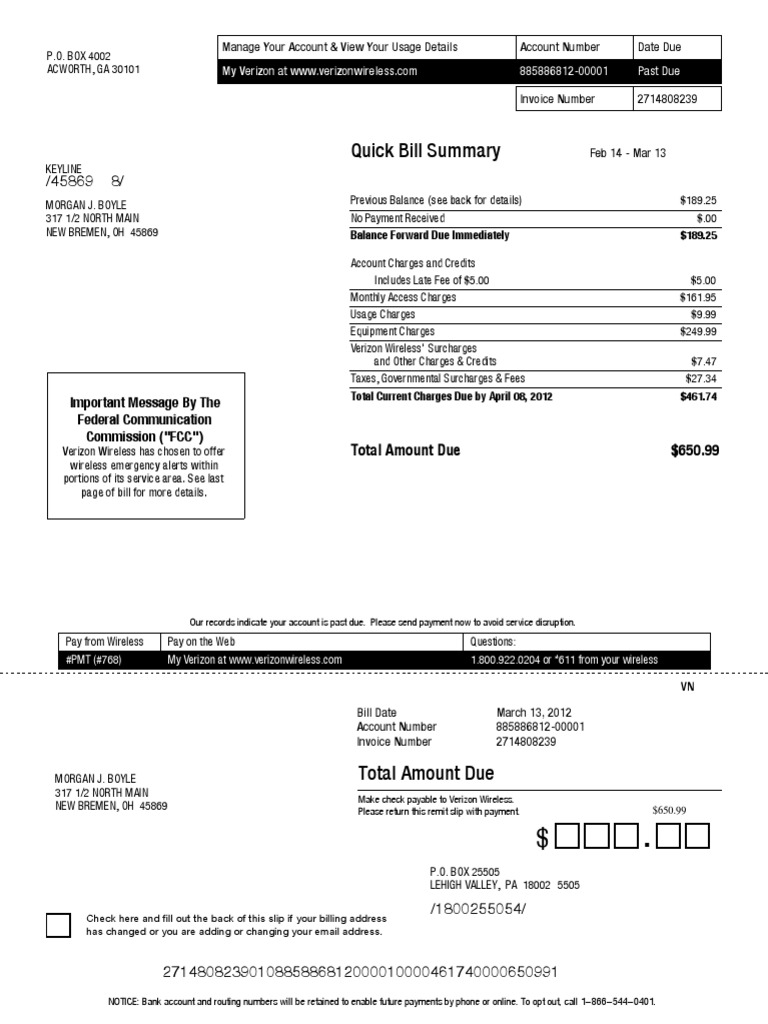 Manage your Verizon Wireless account invoice | PDF | Fee | Cheque