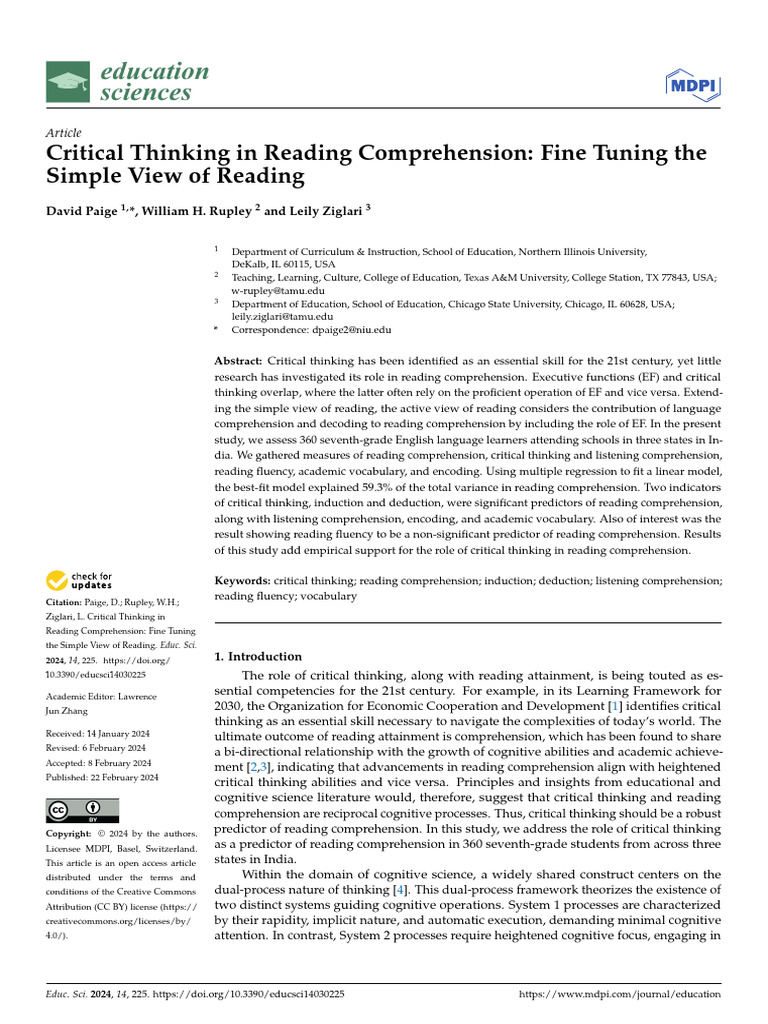 Critical Thinking in Reading Comprehension Fine Tuning The Simple View ...