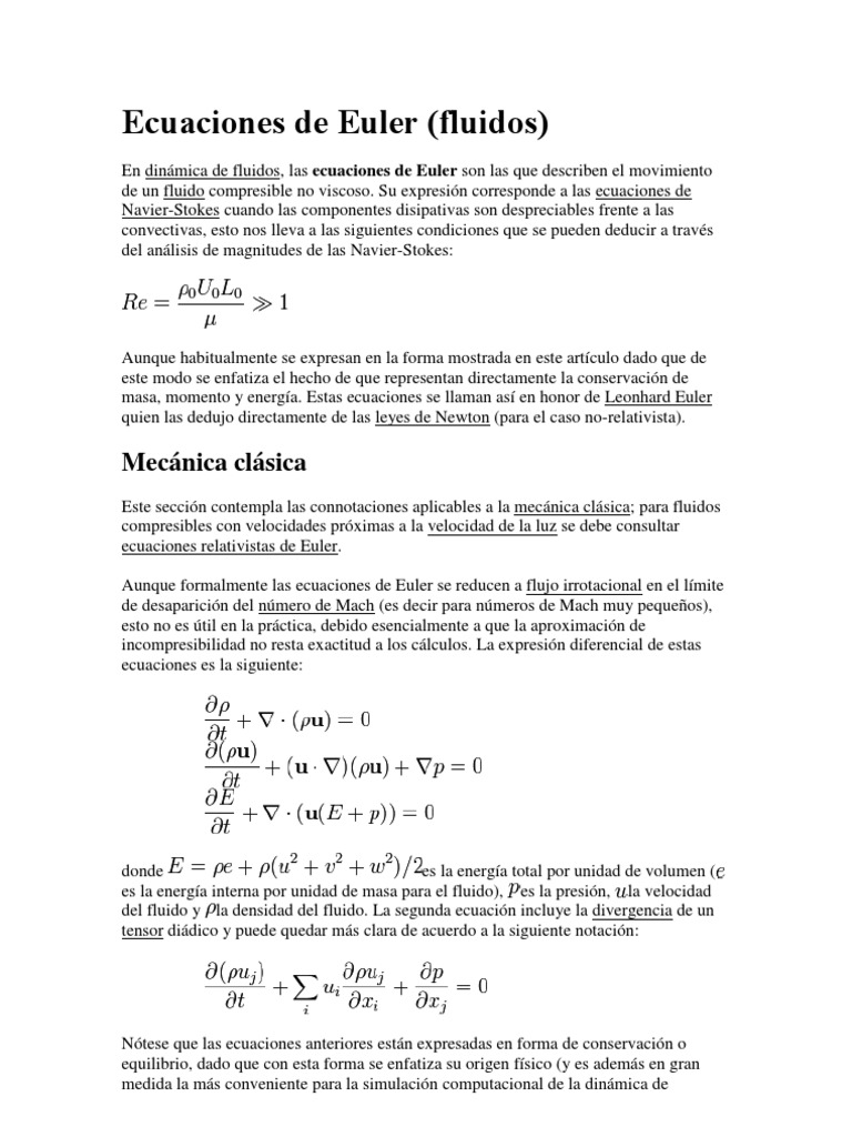 Ecuaciones de Euler (Fluidos) | PDF | Física | Mecanica clasica