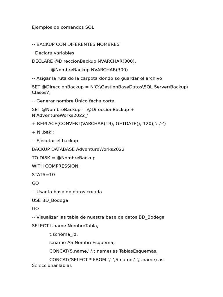 03.ejemplos de Comandos SQL | PDF | SQL | Recuperación de información