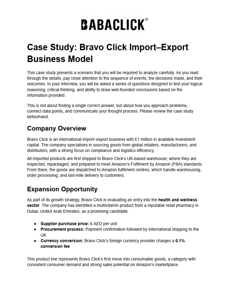Case Study - Bravo Click Import-Export Business Model | PDF | Warehouse ...