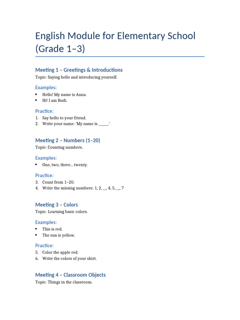 English Module SD Grade1-3 | PDF