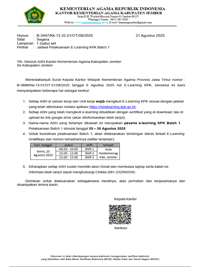 Surat Undangan Ke ASN Penyampaian Batch 1 Persiapan ELeaning TGL 25 ...