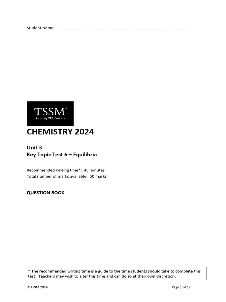 Chemistry 2024 Unit 3 KTT 6 - Question Book | PDF | Chemical ...