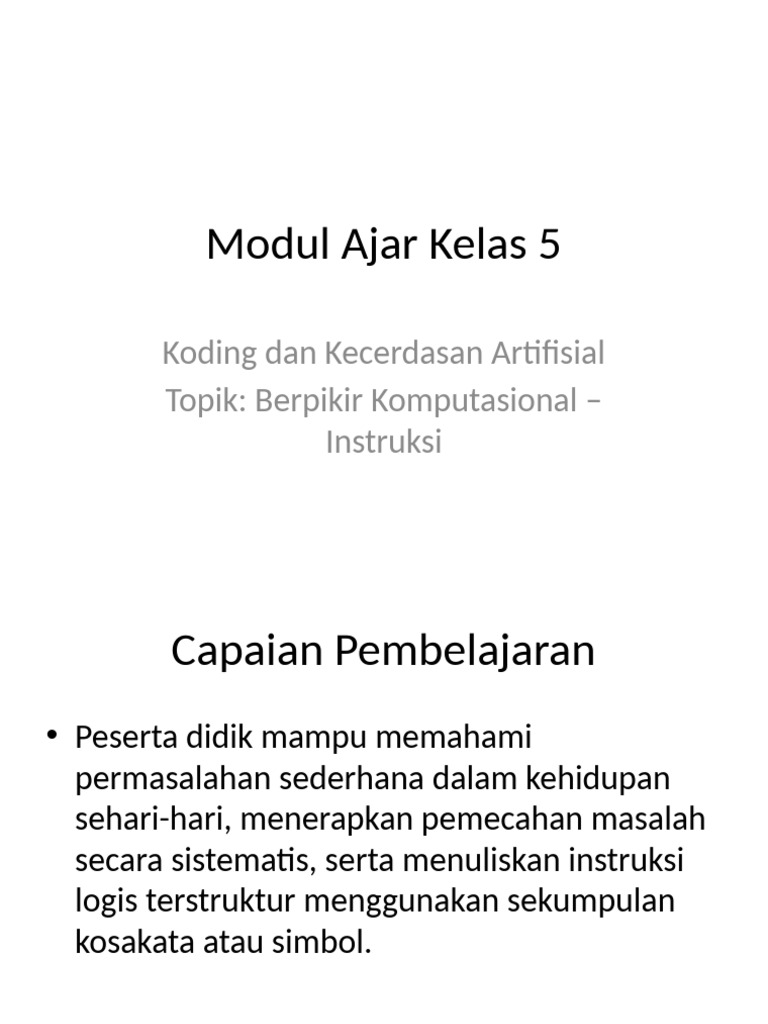 Modul Ajar Koding Berpikir Komputasional Kelas5 | PDF
