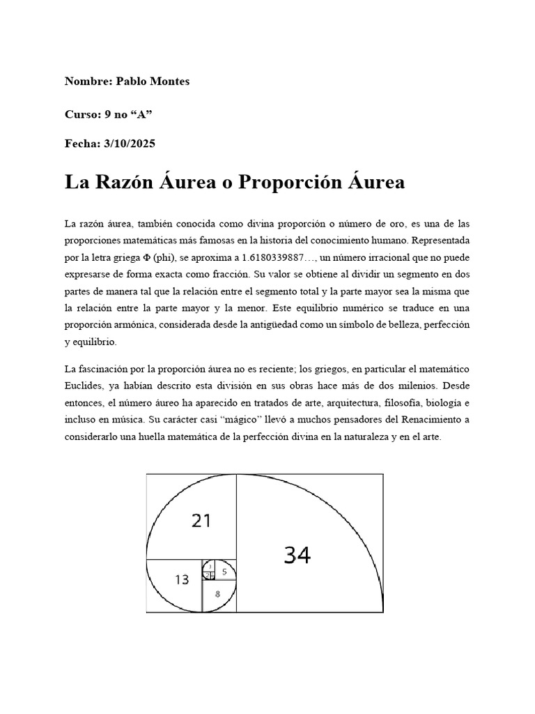 La Razón Áurea: Belleza y Matemáticas | PDF | Matemáticas