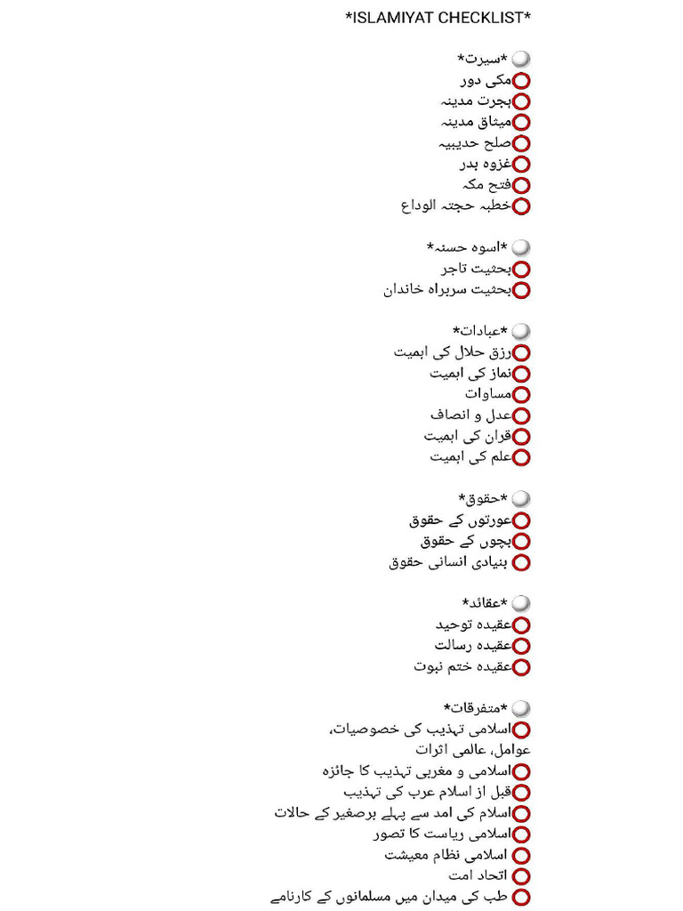Islamyat Imp Qs (All in One) (Sacred Class) | PDF