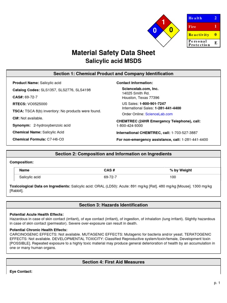 Msds Salisilat | PDF | Toxicity | Water
