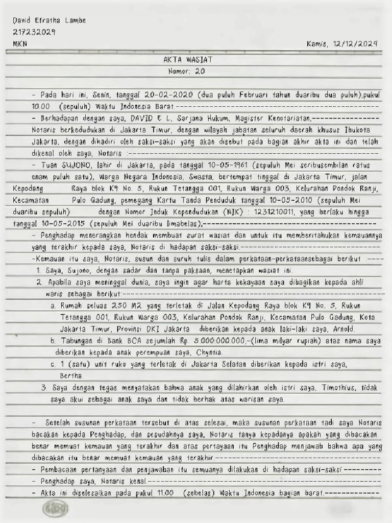 Akta Wasiat Hal 1 | PDF