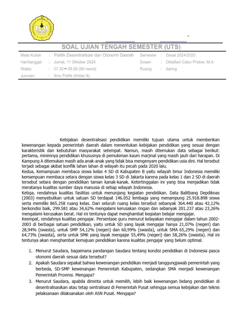 UTS Desentralisasi Dan Otda | PDF