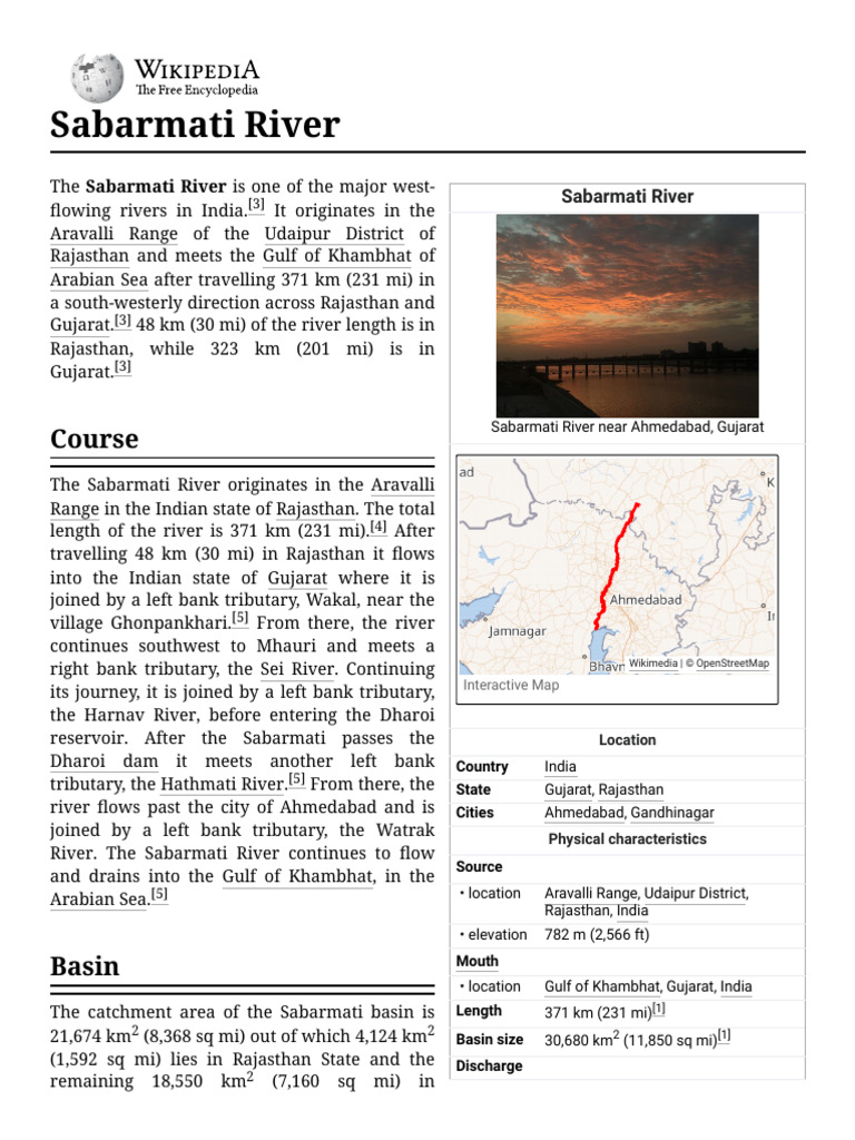 Sabarmati River: Origin, Length, and Route | PDF | Landscape | Environment