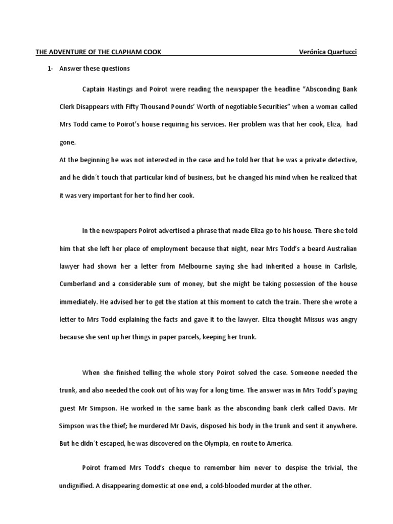 The Adventure of The Clapham Cook - Agatha Christie | PDF | Arthur ...