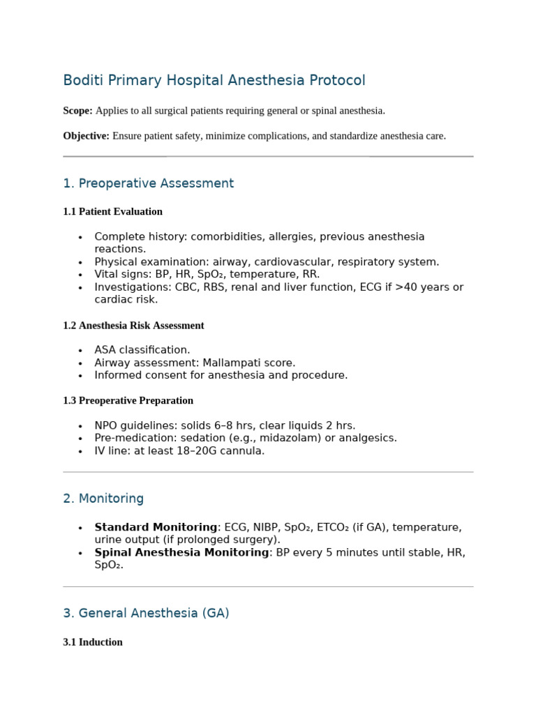 Anasthesia Protocol | PDF | Anesthesia | Pain