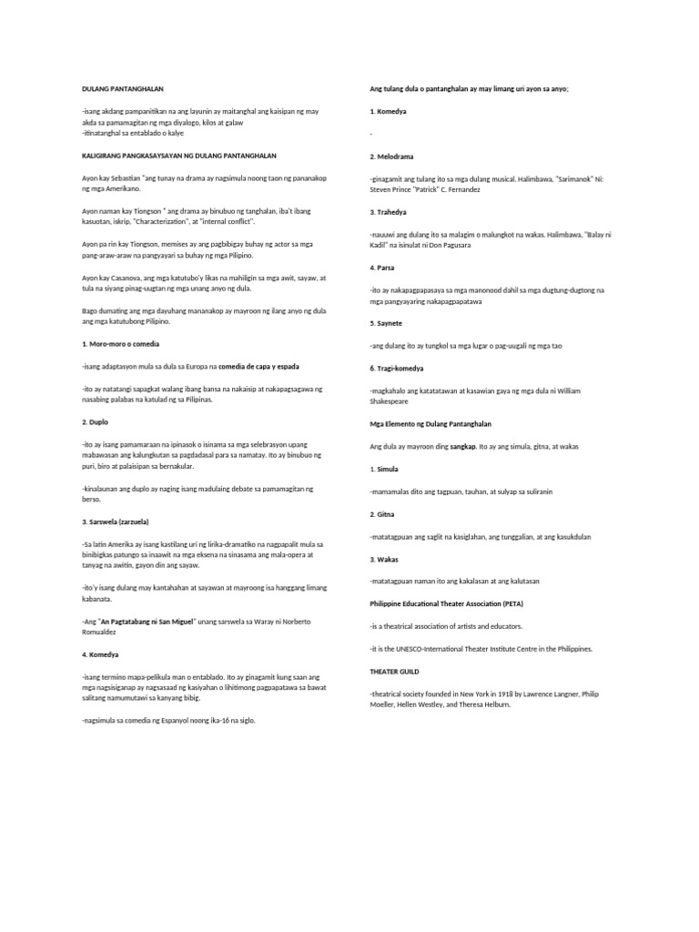 Dulang Pantanghalan Outline | PDF