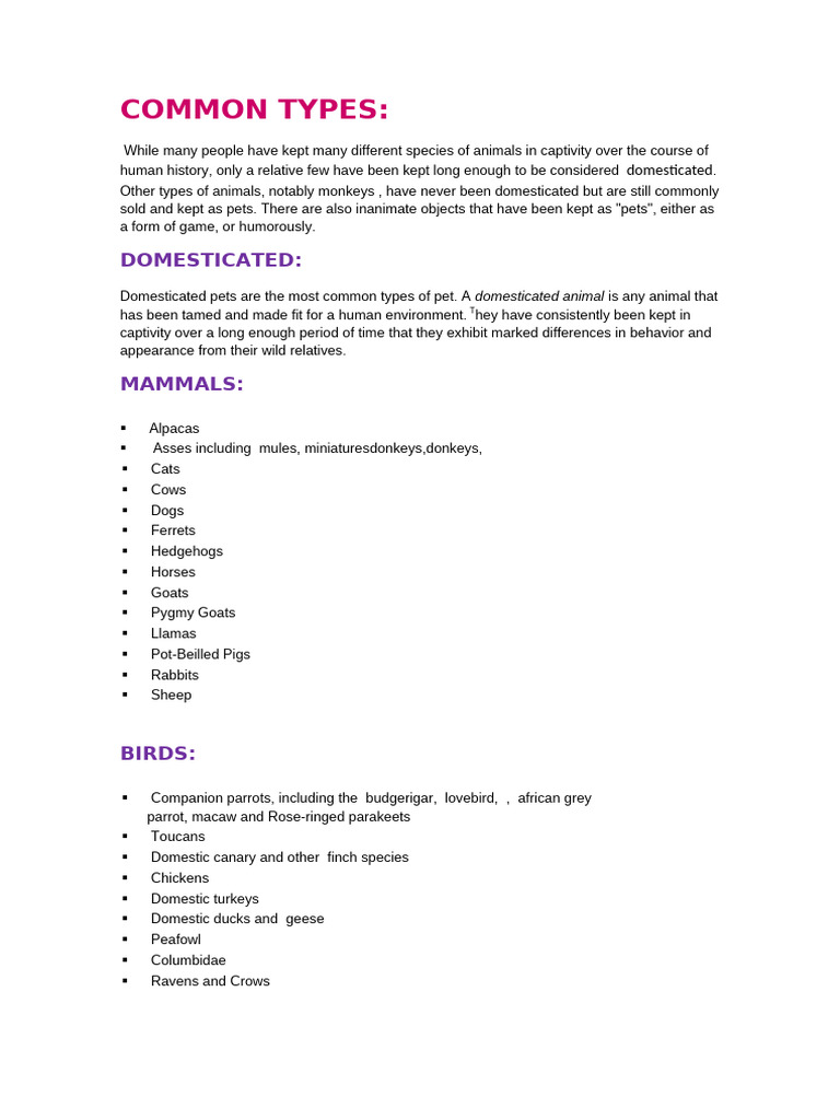 Common Types | PDF | Pet | Zoology