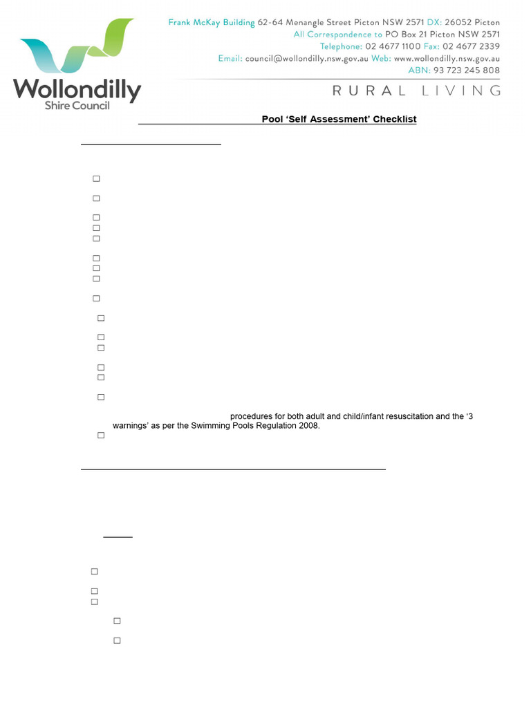 Swimming Pool Barrier Home Safety Checklist | PDF