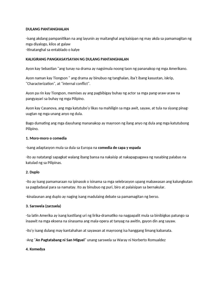 Dulang Pantanghalan Outline | PDF