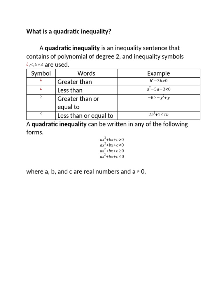 What Is A Quadratic Inequality | PDF