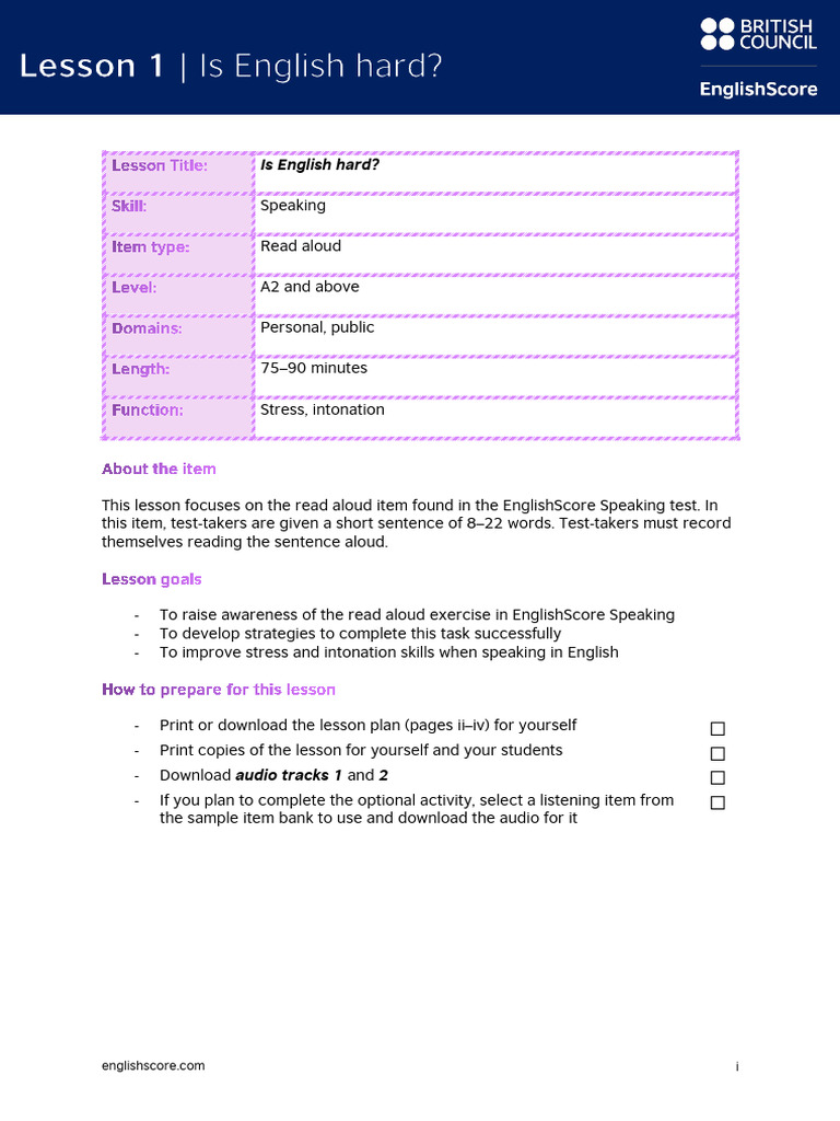 EnglishScore Speaking Test Read Aloud Guide | PDF | Stress (Linguistics ...