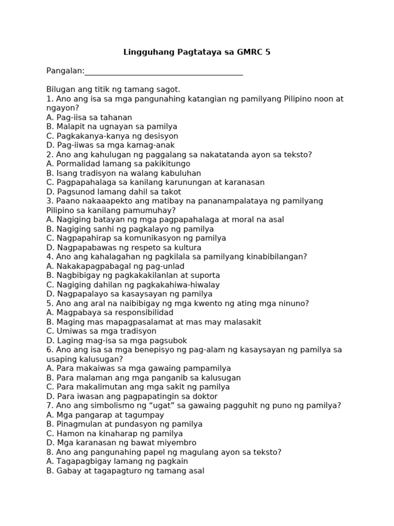 Weekly Quiz in GMRC 5 | PDF