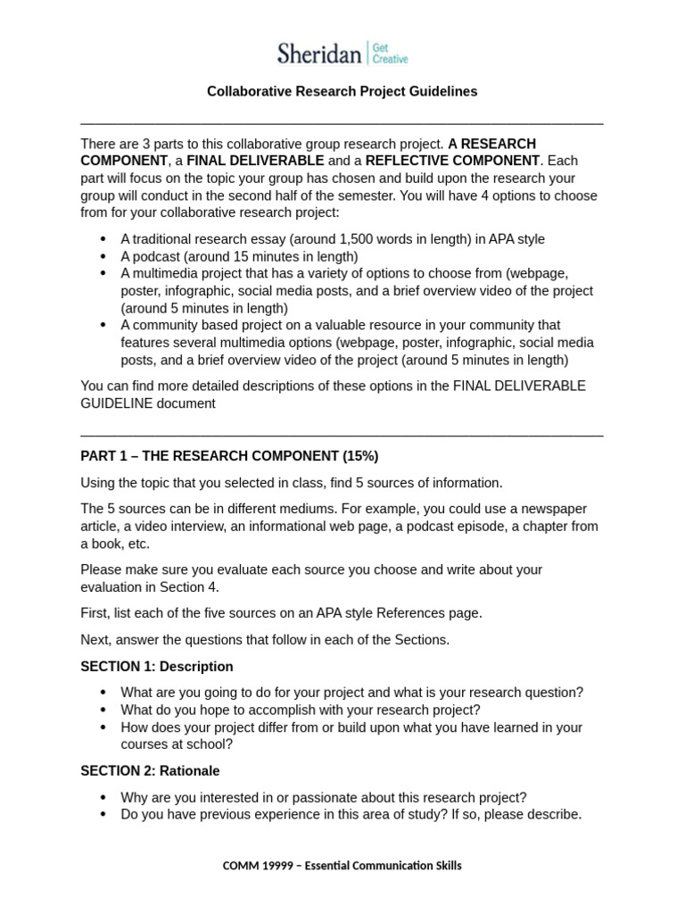 Research Component For Collaborative Research Project Guidelines COMM ...