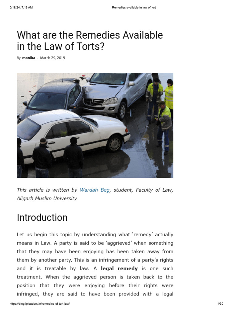 Remedies Available in Law of Tort | PDF | Damages | Injunction