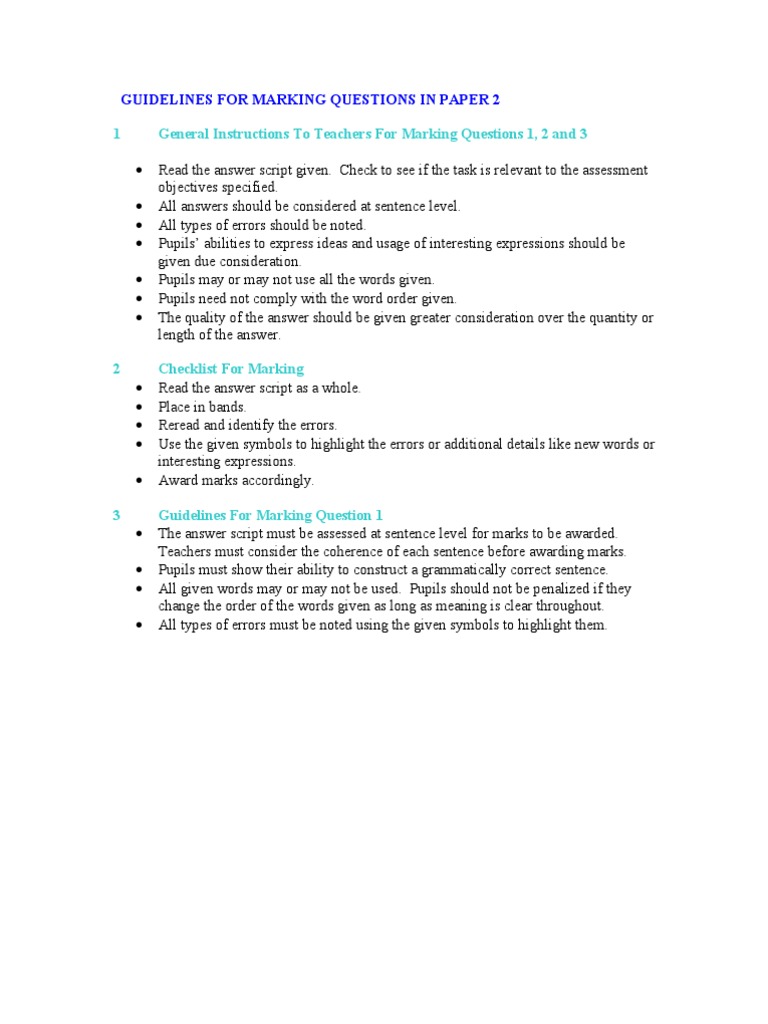 6 Guidelines For Marking Questions in Paper 2 | PDF | Punctuation ...